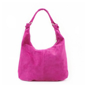 Genuine Suede Leather Magenta Hobo Shopper Bag Everyday Practical ...
