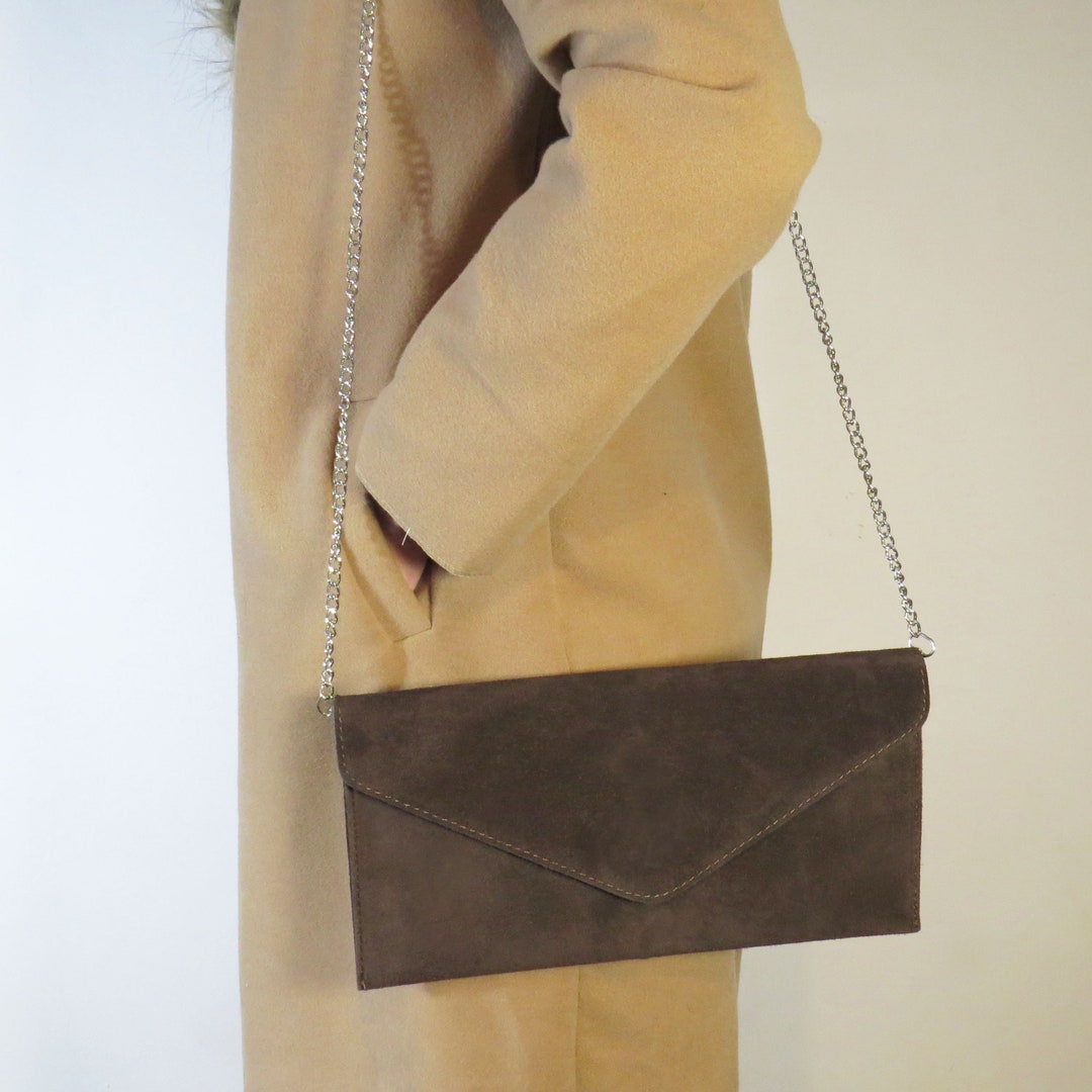 Genuine Suede Leather Evening Envelope Deep Coffee Brown Clutch ...