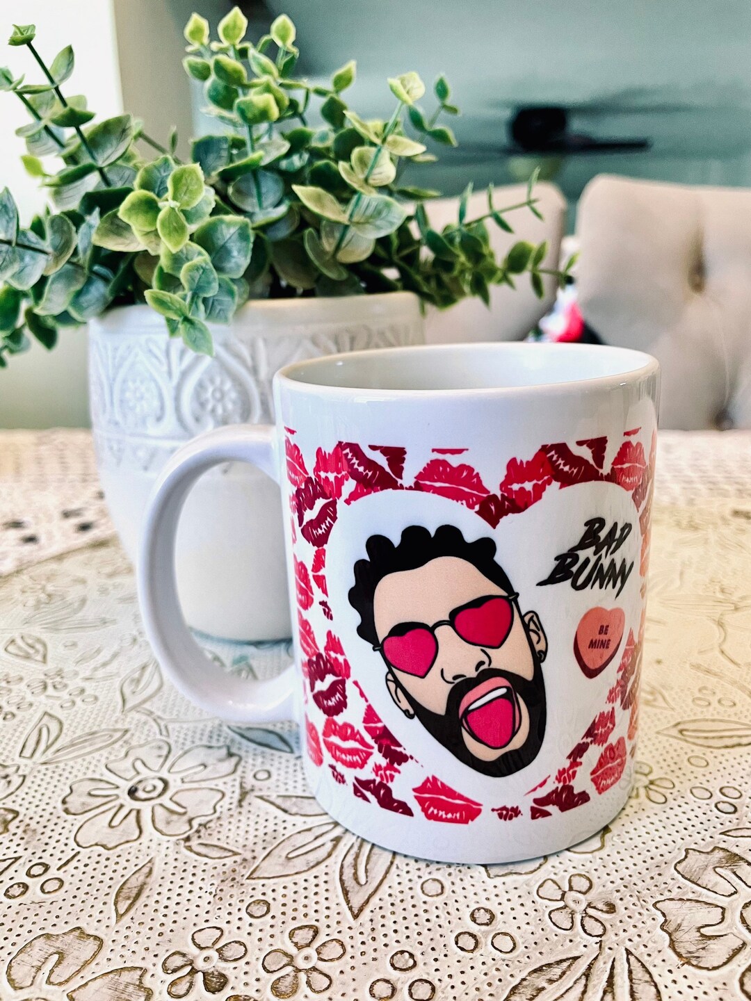 Bad Bunny Valentines Day Kisses Coffee Mugs Bad Bunny Mug 11oz Aqui