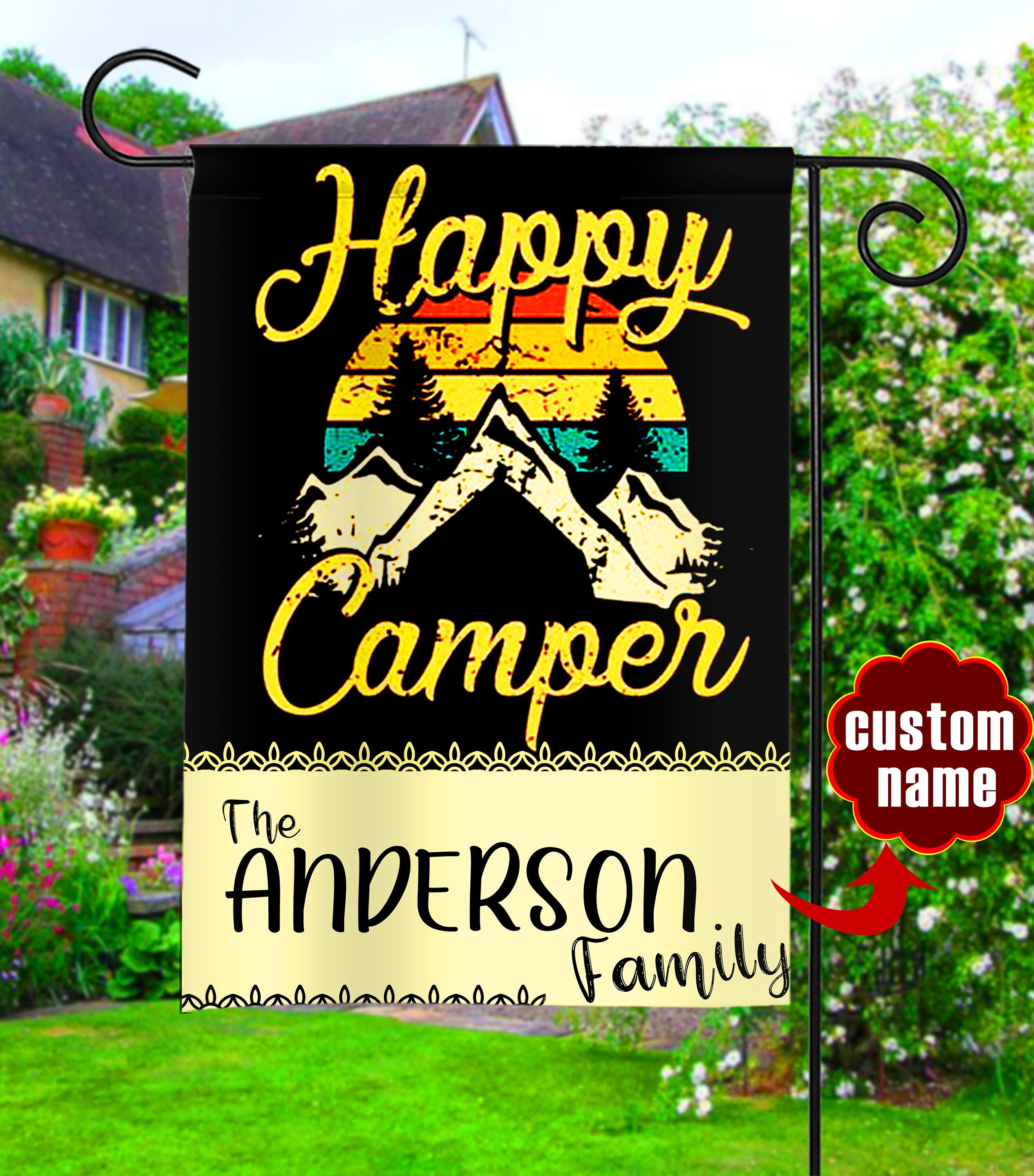 Personalized Happy Camper Flag Camps Vacation Camp Lover | Etsy