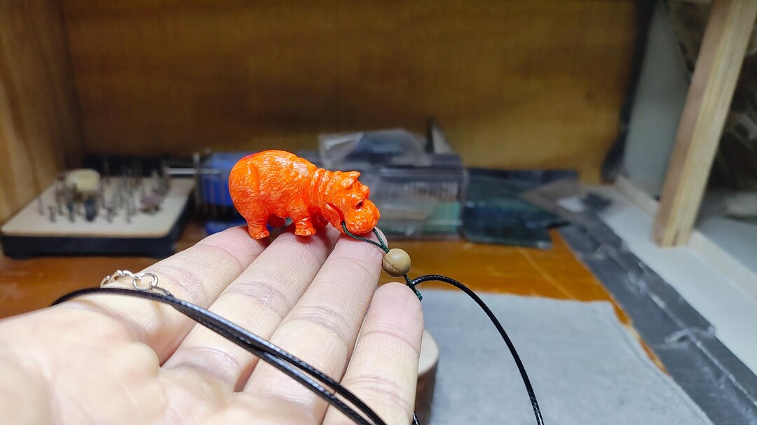 Hand Carved Unique Cute Hippo Pendant,hippo Special Necklace Carved Art ...