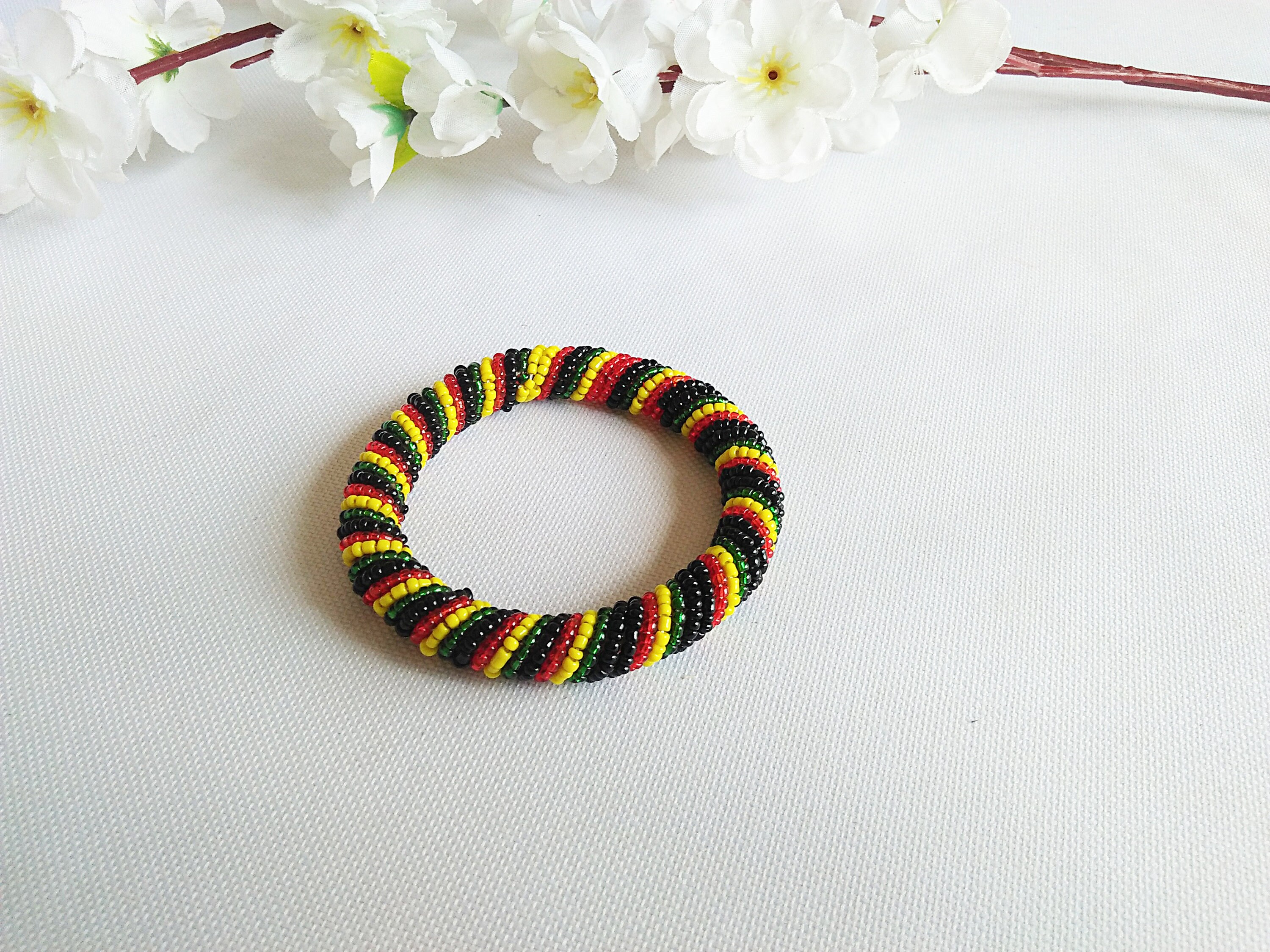 Reggae Flag Beaded Bangle/beaded Bracelet/jamaican Reggae Bangle ...