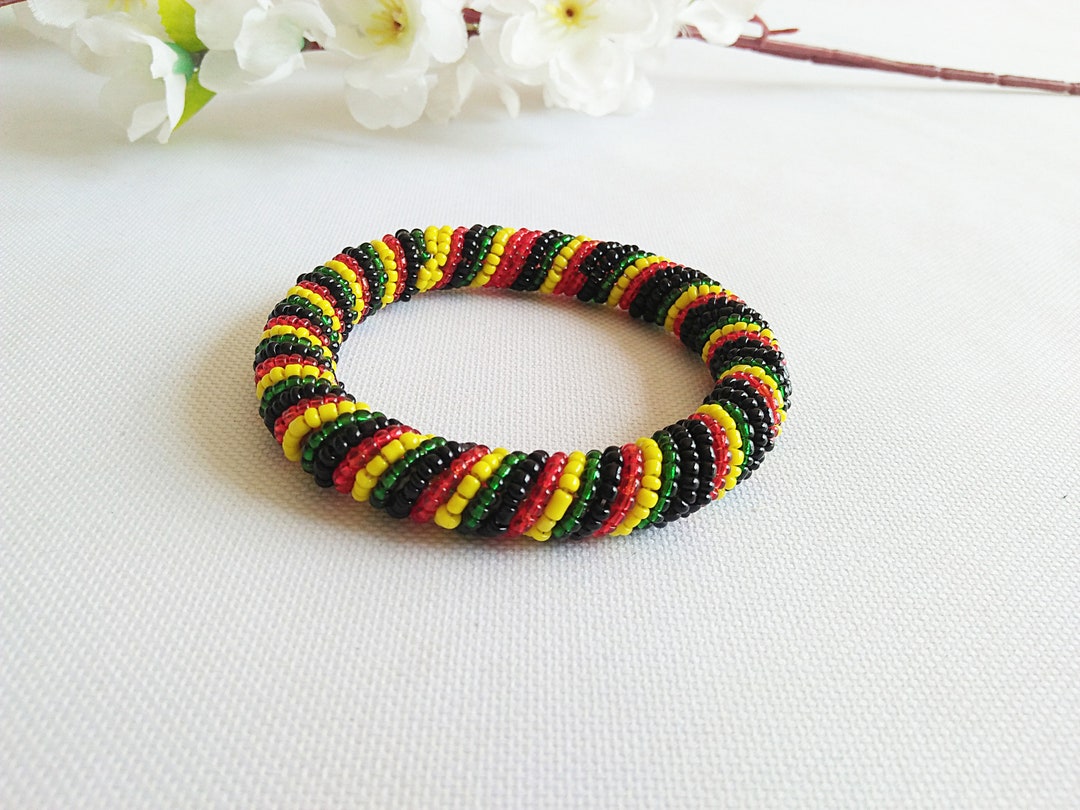 Reggae Flag Beaded Bangle/beaded Bracelet/jamaican Reggae Bangle ...