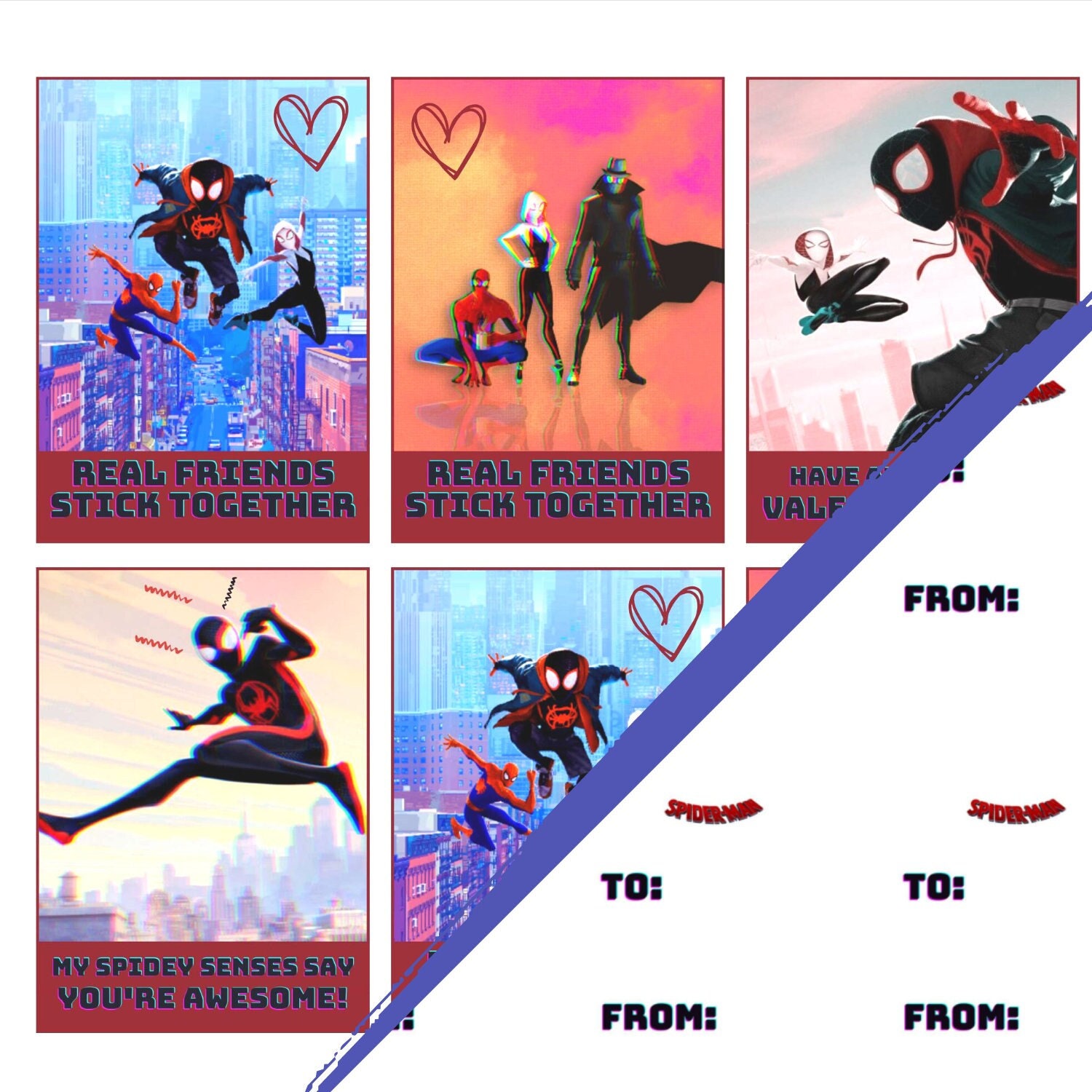 Spider-man Into the Spider-verse Valentines Cards for Kids, School ...