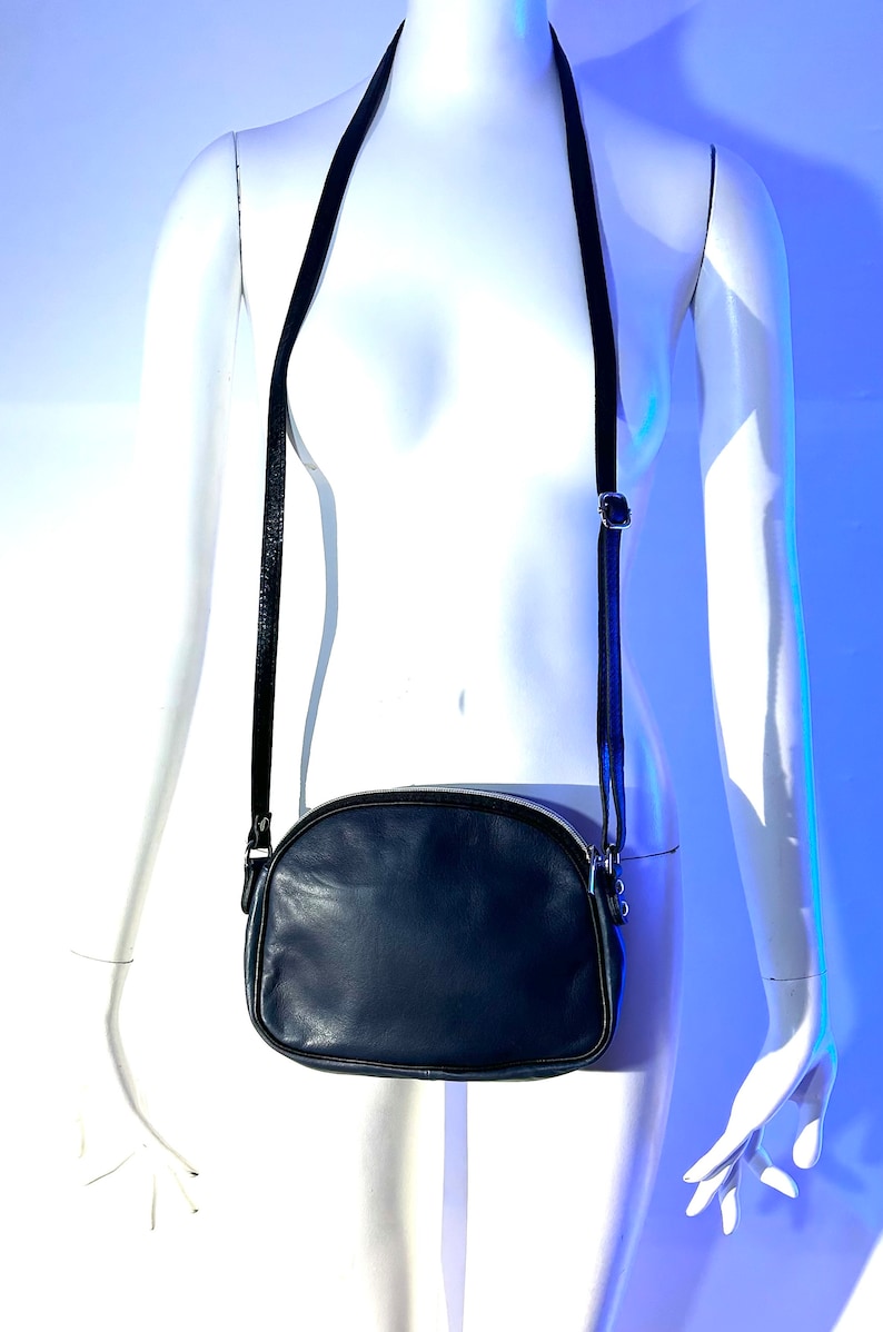 Genuine Navy Blue Leather Small Crossbody Messenger Bag. Adjustable ...