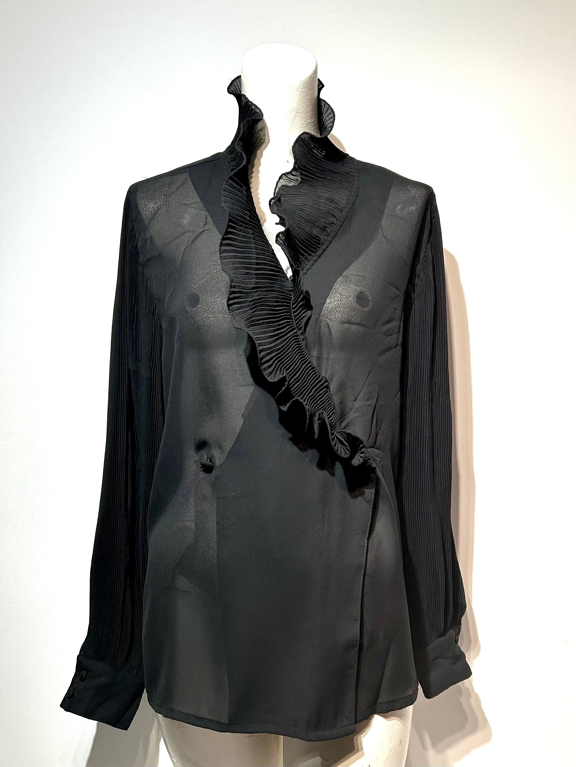 Vintage Black Sheer Ruffle Blouse - Etsy