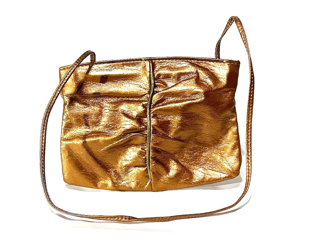 Vintage Gold Copper Leather Crossbody Shoulder Bag Cocktail Evening ...