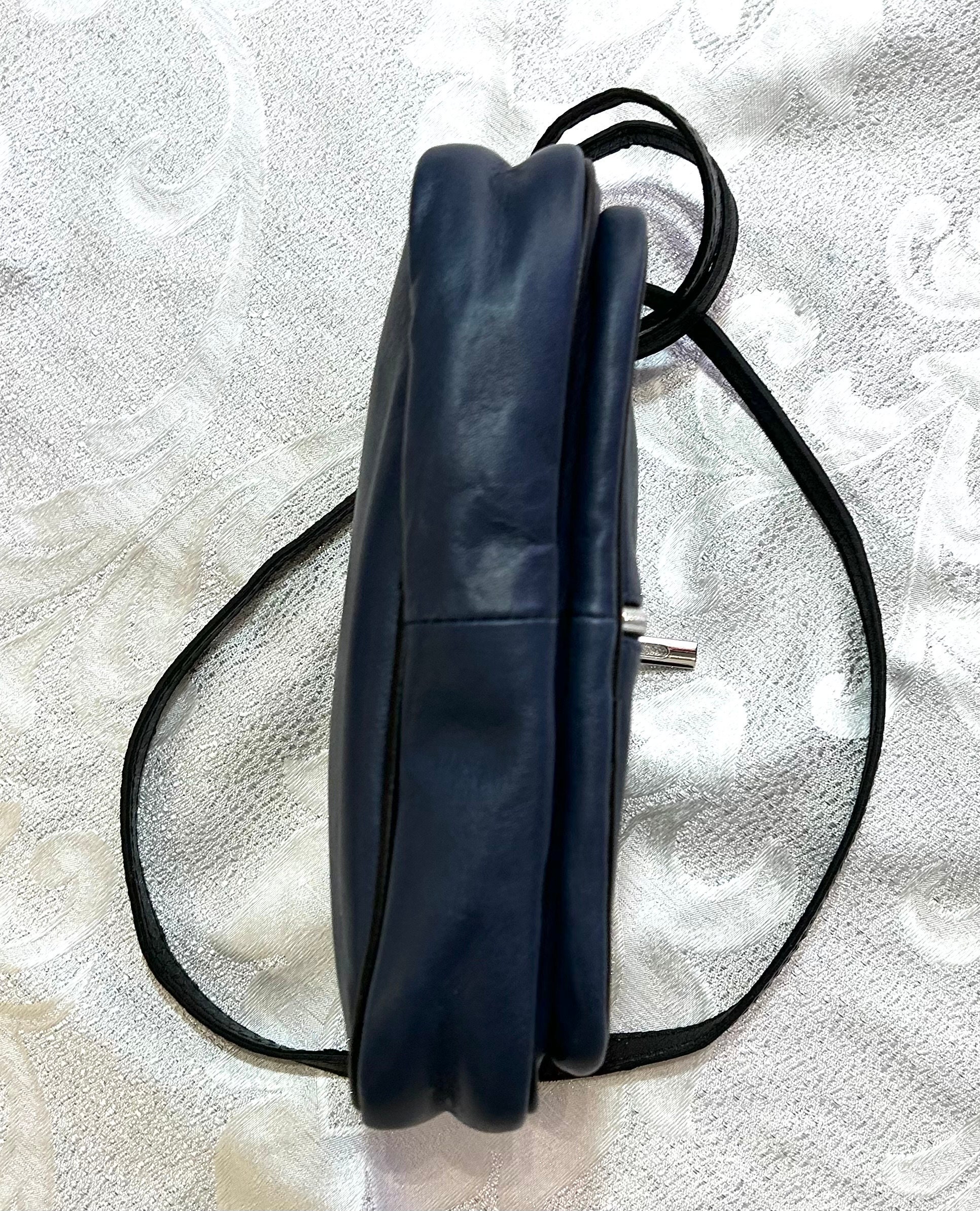 Genuine Navy Blue Leather Small Crossbody Messenger Bag. Adjustable ...