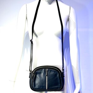 Genuine Navy Blue Leather Small Crossbody Messenger Bag. Adjustable ...