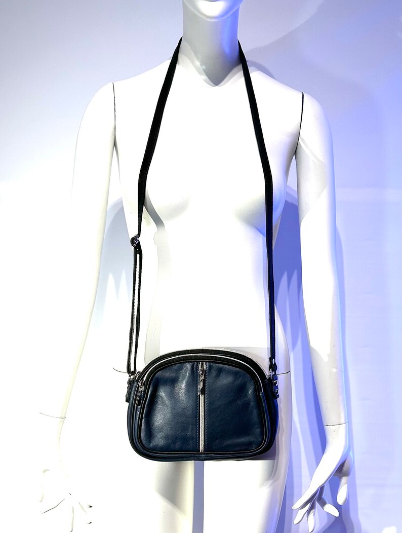 Genuine Navy Blue Leather Small Crossbody Messenger Bag. Adjustable ...