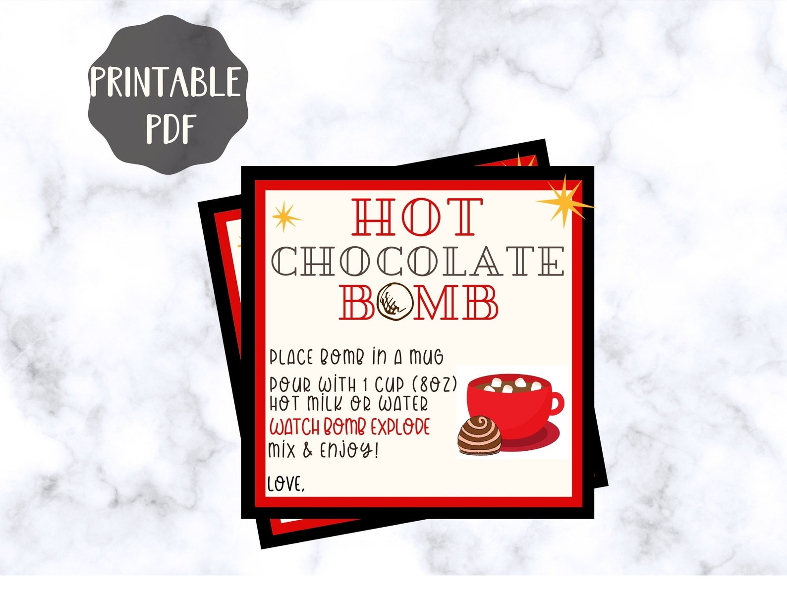 Hot Chocolate Bomb Instructions Card, Printable Tags for Chocolate Bomb ...