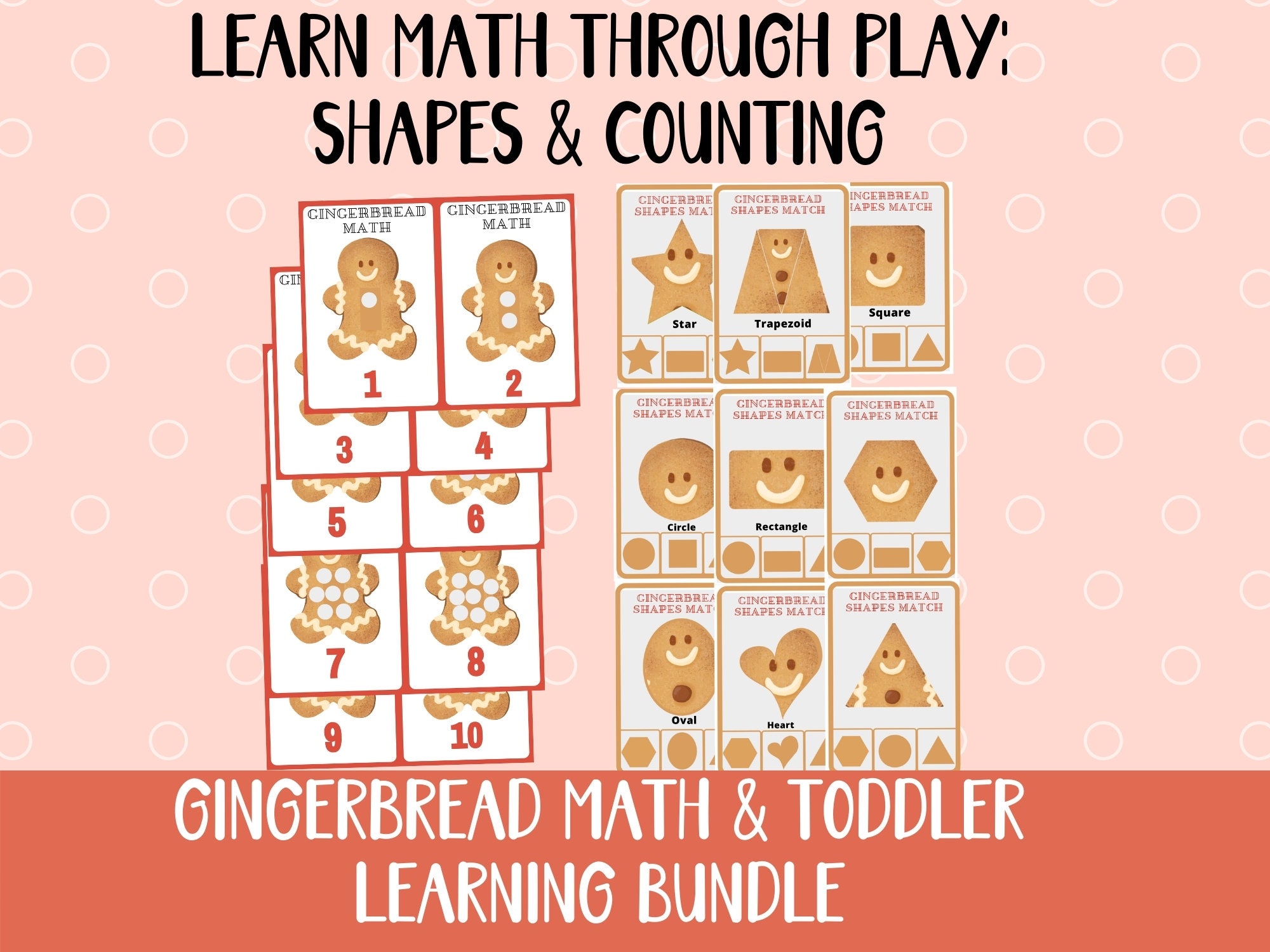 BUNDLE, Gingerbread Man Counting Game, Shapes Match and Clip Game, Math ...