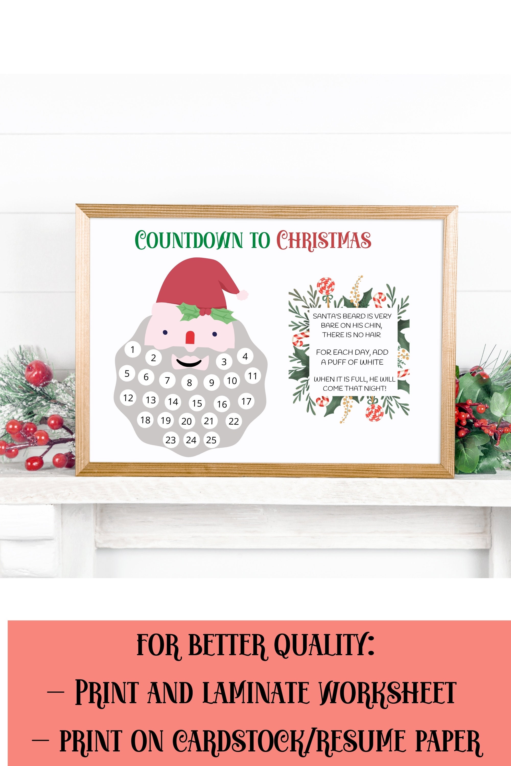 Christmas Kids Activity Printable and Stickers, Santa Countdown to ...