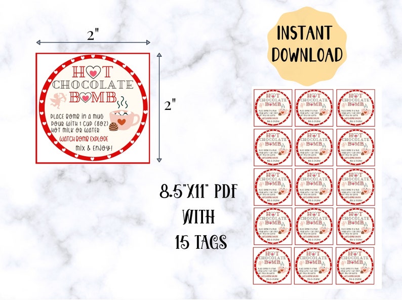 Valentine Hot Chocolate Bomb Tag, Valentine Hot Cocoa Bomb Tag Stickers ...