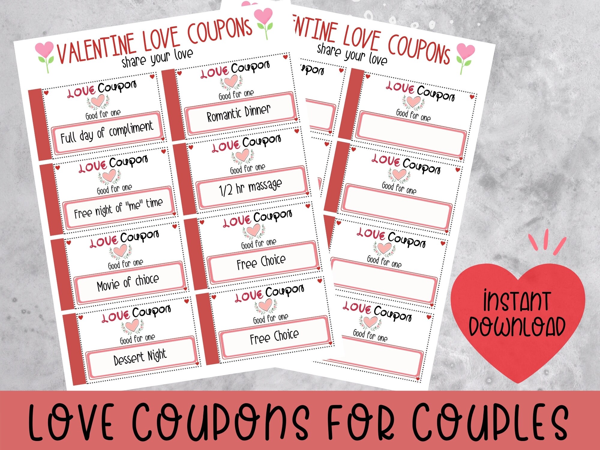 VALENTINE LOVE COUPONS, Printable Love Coupon Book, Valentine Gift ...