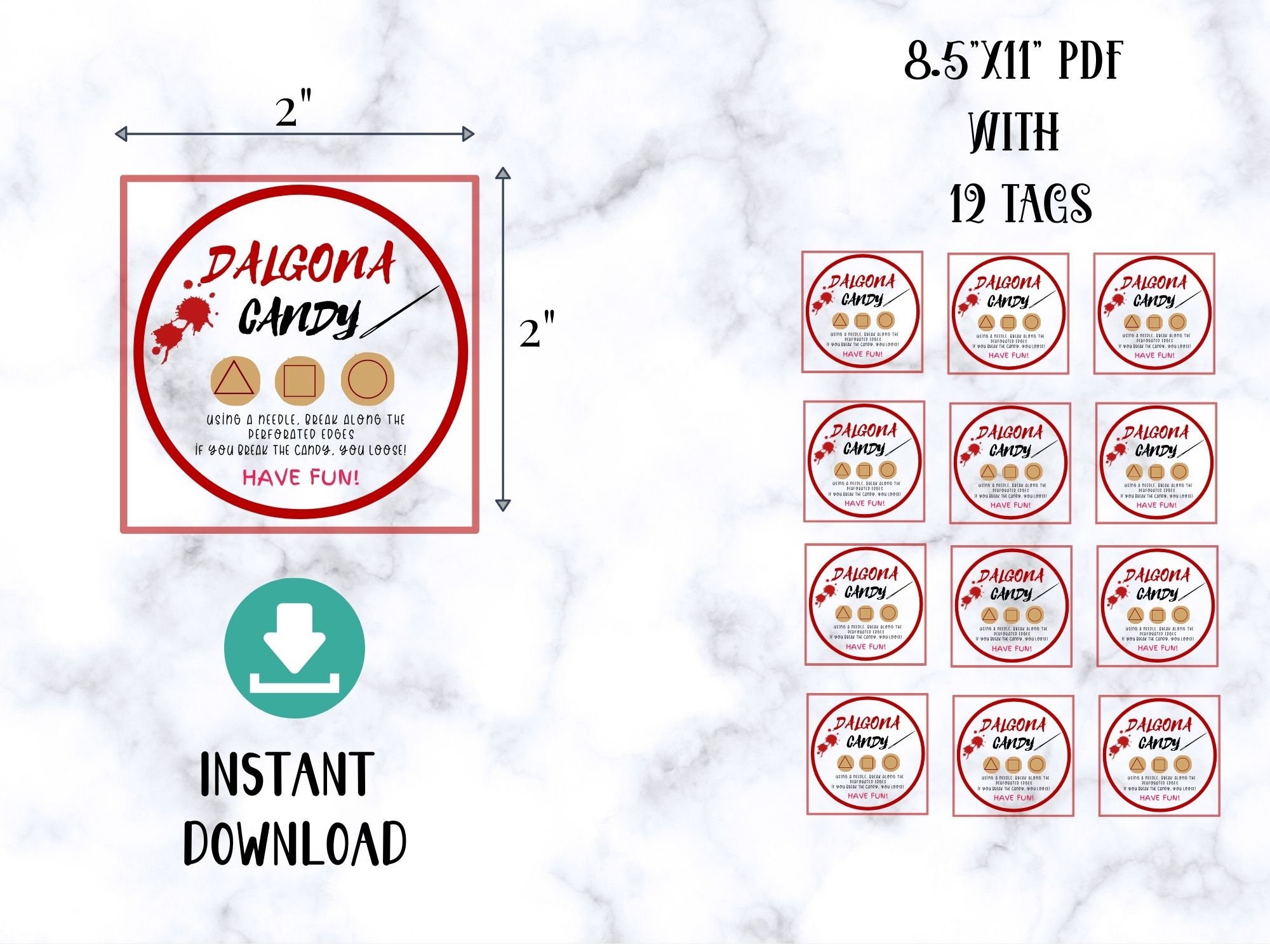 Dalgona Squid Game Tag Printable, Dalgona Candy Sticker, Squid, PDF ...