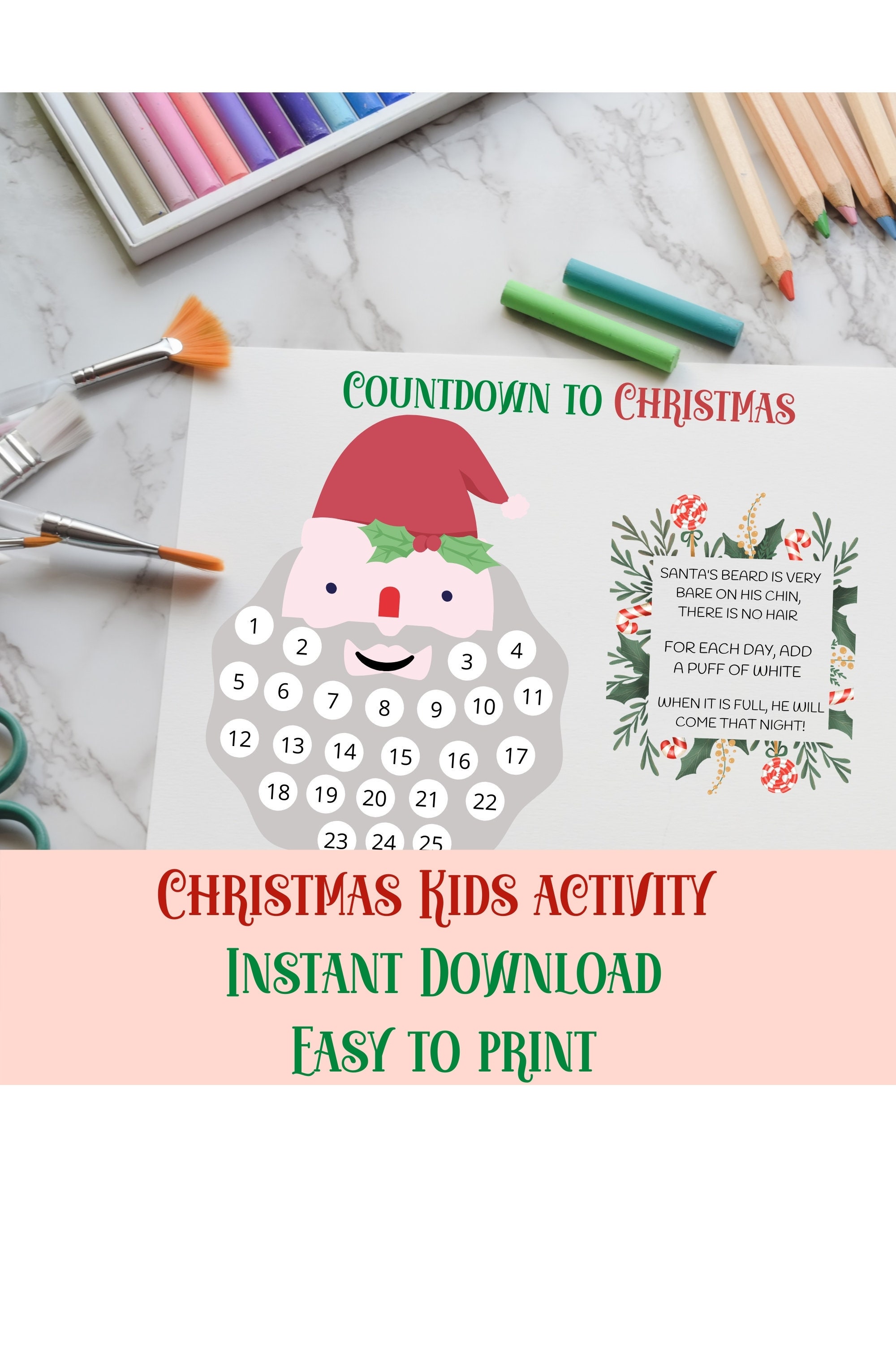 Christmas Kids Activity Printable and Stickers, Santa Countdown to ...