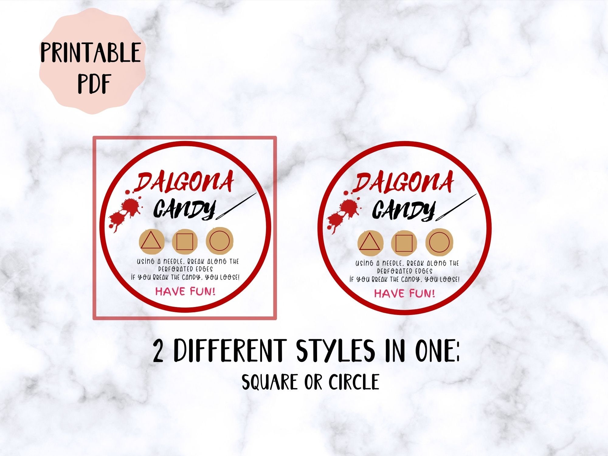 Dalgona Squid Game Tag Printable, Dalgona Candy Sticker, Squid, PDF ...