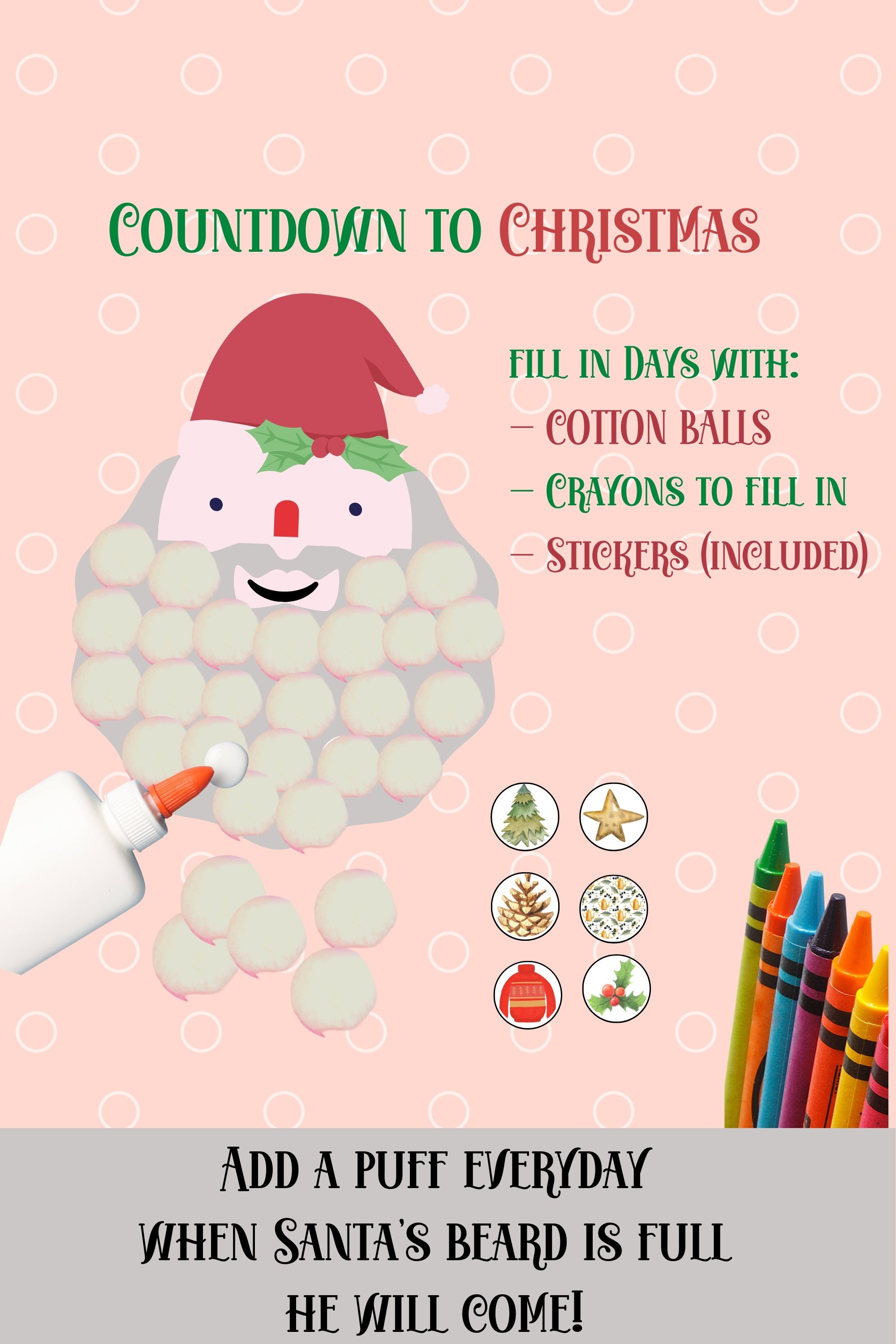 Christmas Kids Activity Printable and Stickers, Santa Countdown to ...