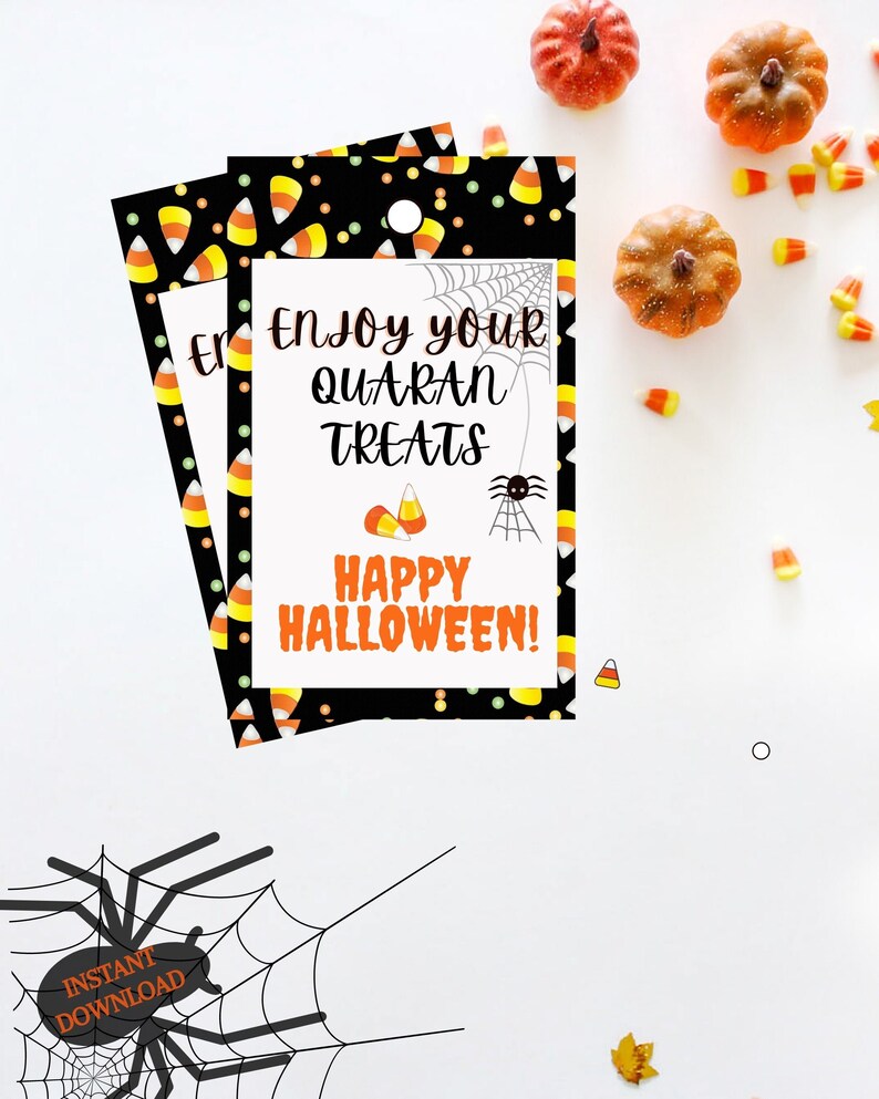 Printable Halloween Favor Tags, Quarantreat Gift Tags, Trick or Treat ...