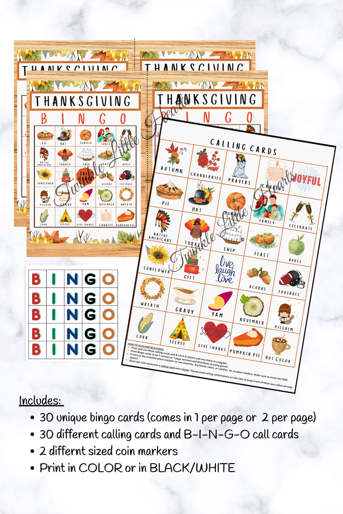 30 Thanksgiving Bingo Cards, Printable Bingo, Instant Download ...