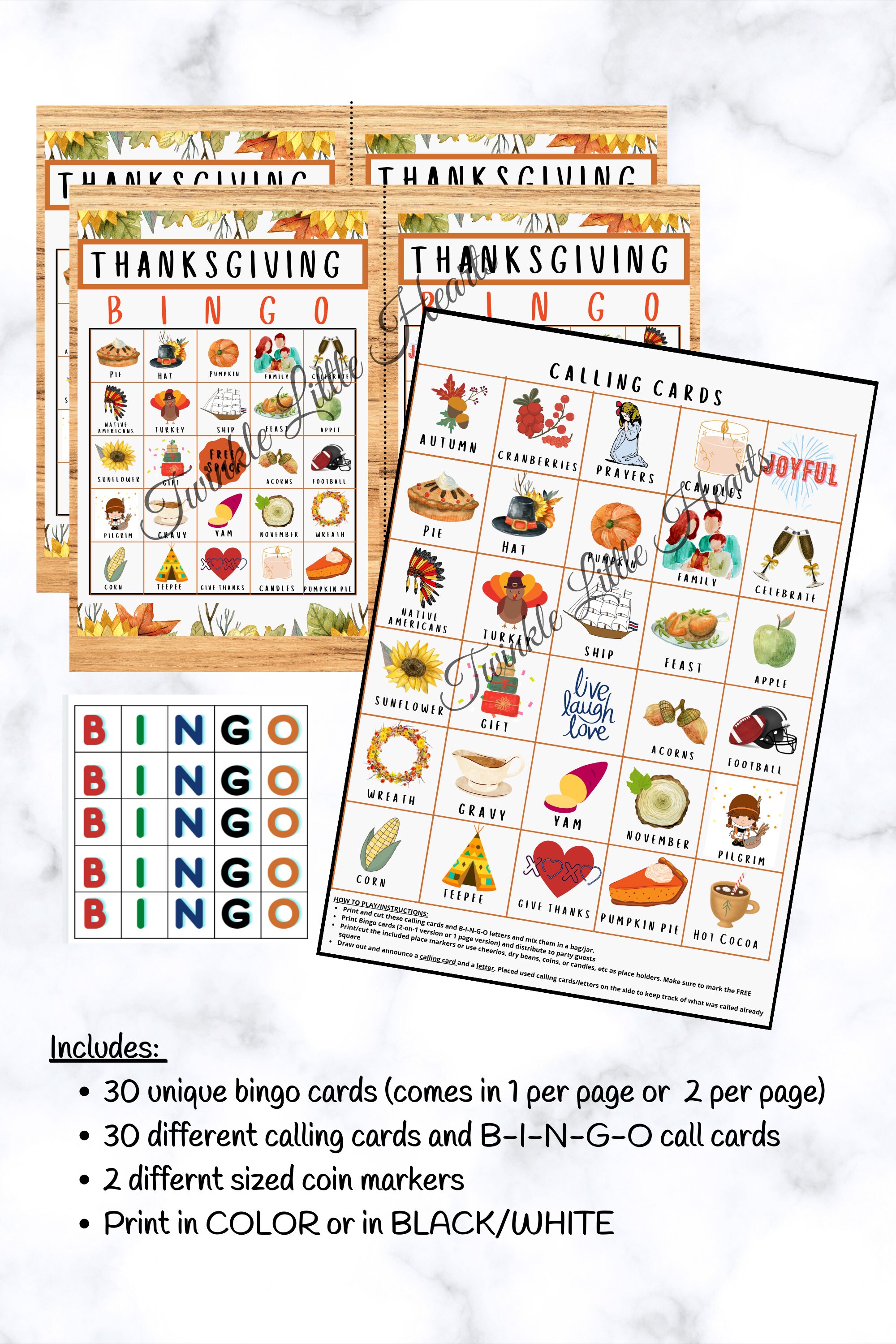 30 Thanksgiving Bingo Cards, Printable Bingo, Instant Download ...