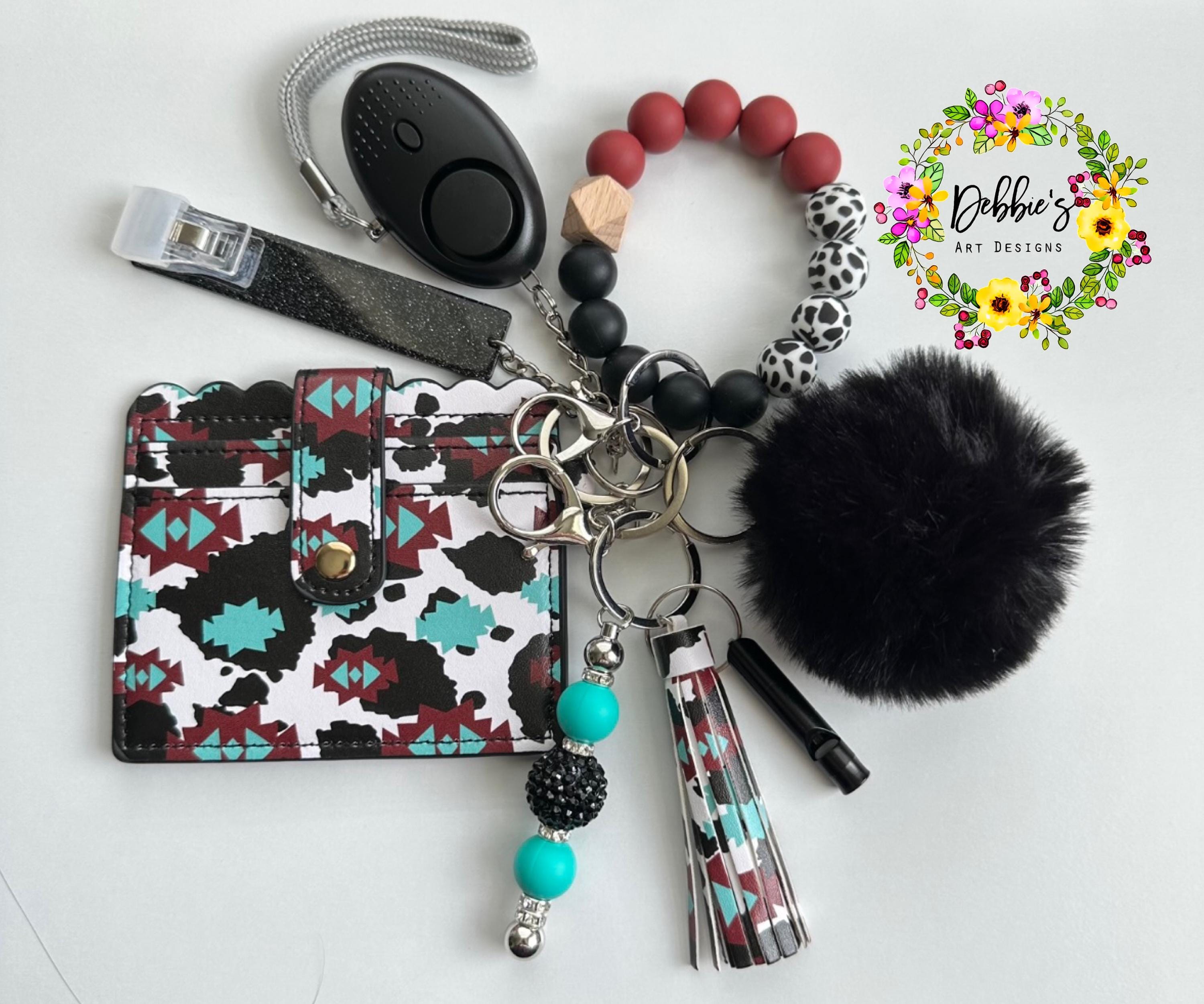 Western Print, Cow Print, Safety Keychains, Defense, Beaded Wristlet ...