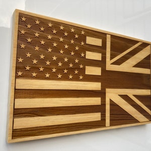 Wooden USA UK Flag | American British Flag Wall Art | Rustic Dual ...