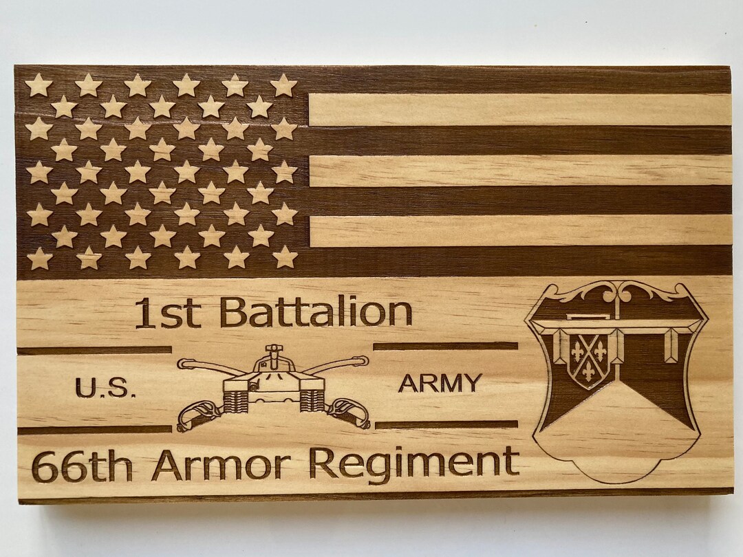 1-66 Armor Regiment Wooden Engraved Flag, 1st Battalion 66th Armor ...