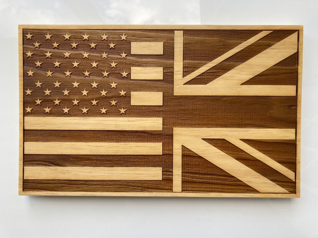 American and Union Jack Flag Laser Engraved; American and British ...