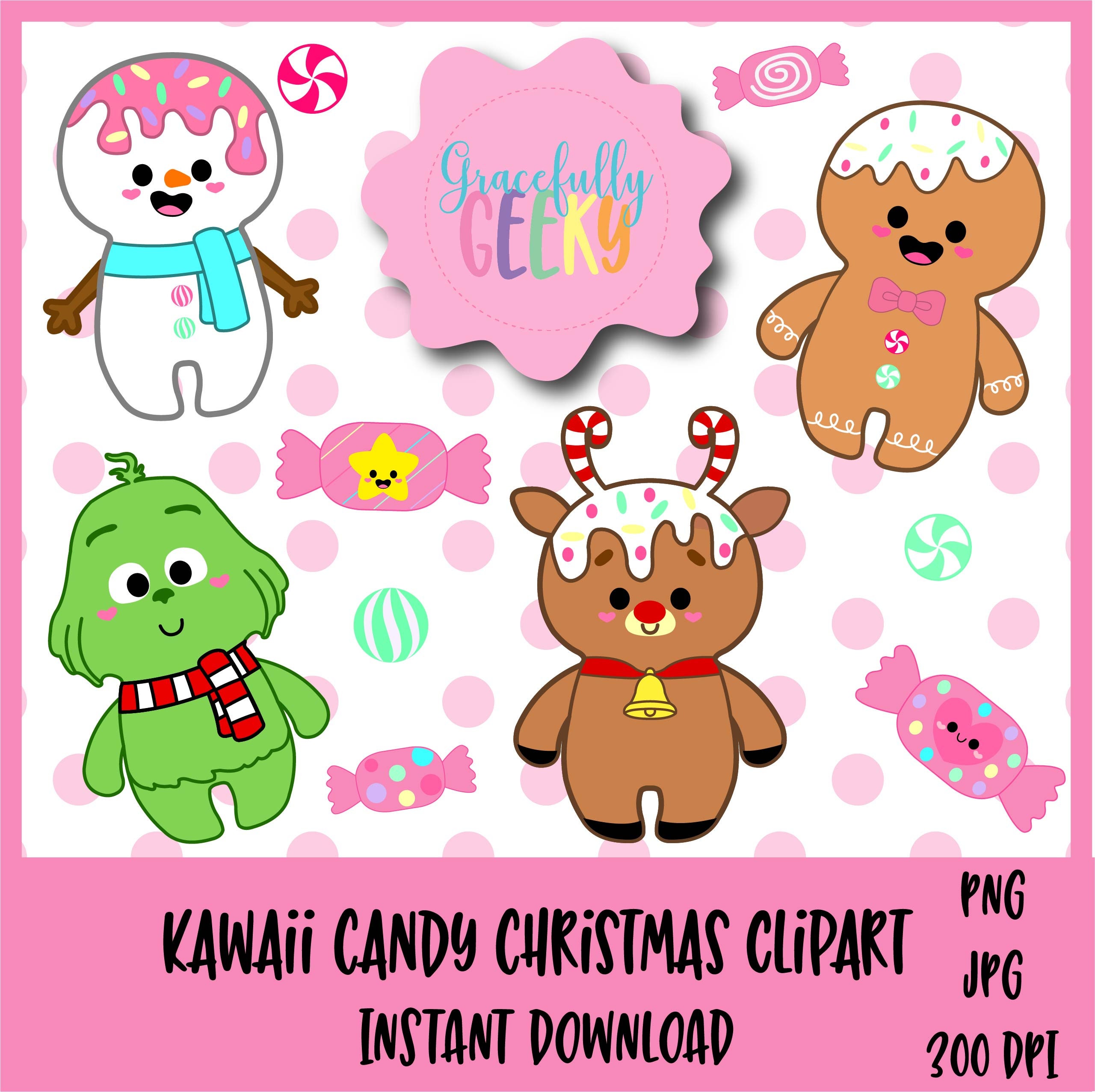 Kawaii Candy Christmas 1 Clipart Set - Etsy