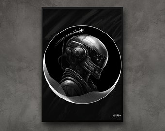 Spaceman Sci-fi Monochrome Art Print, Digital Poster - Etsy