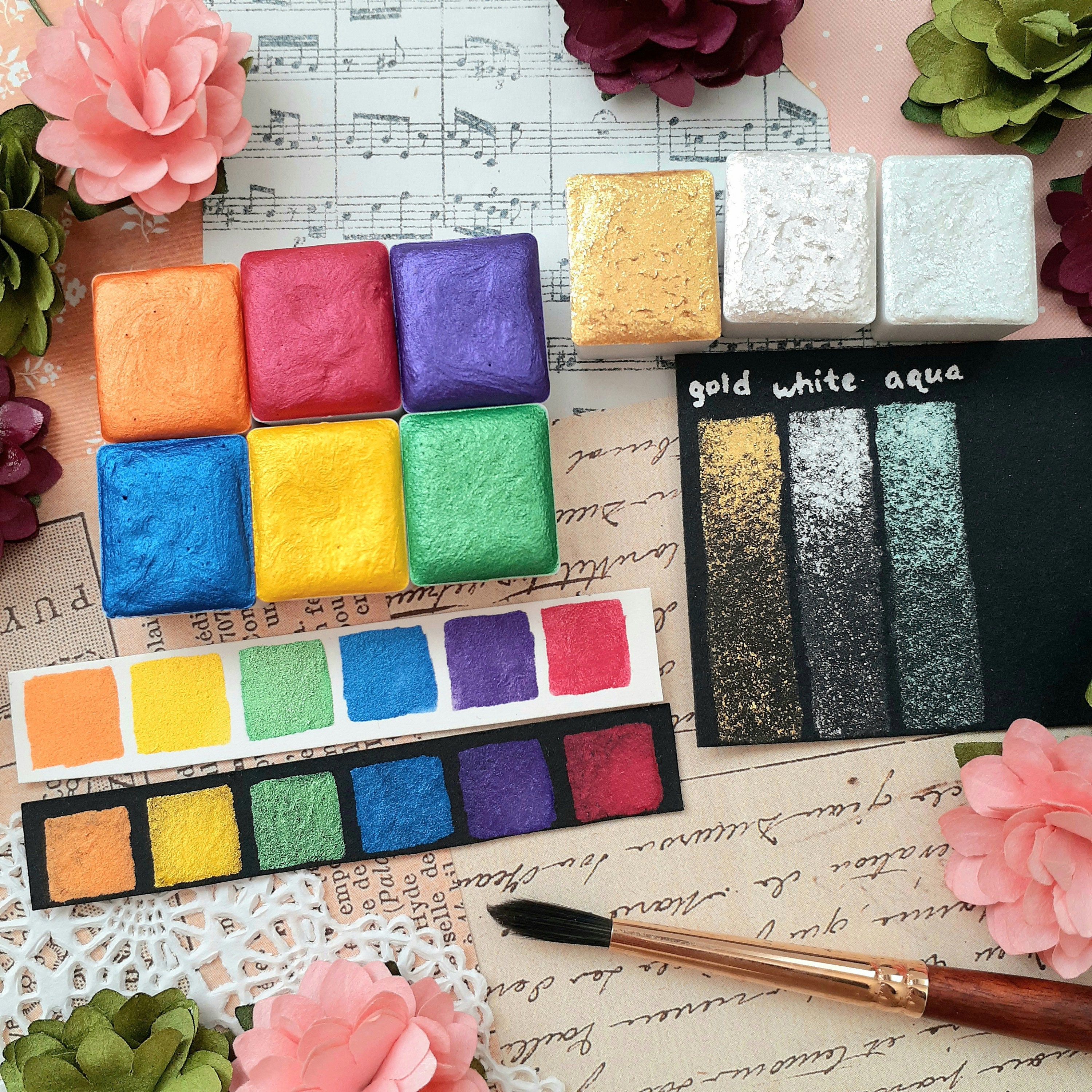 Rainbow Colorful Synthetic Mica Watercolors Shiny Metallic Paints - Etsy