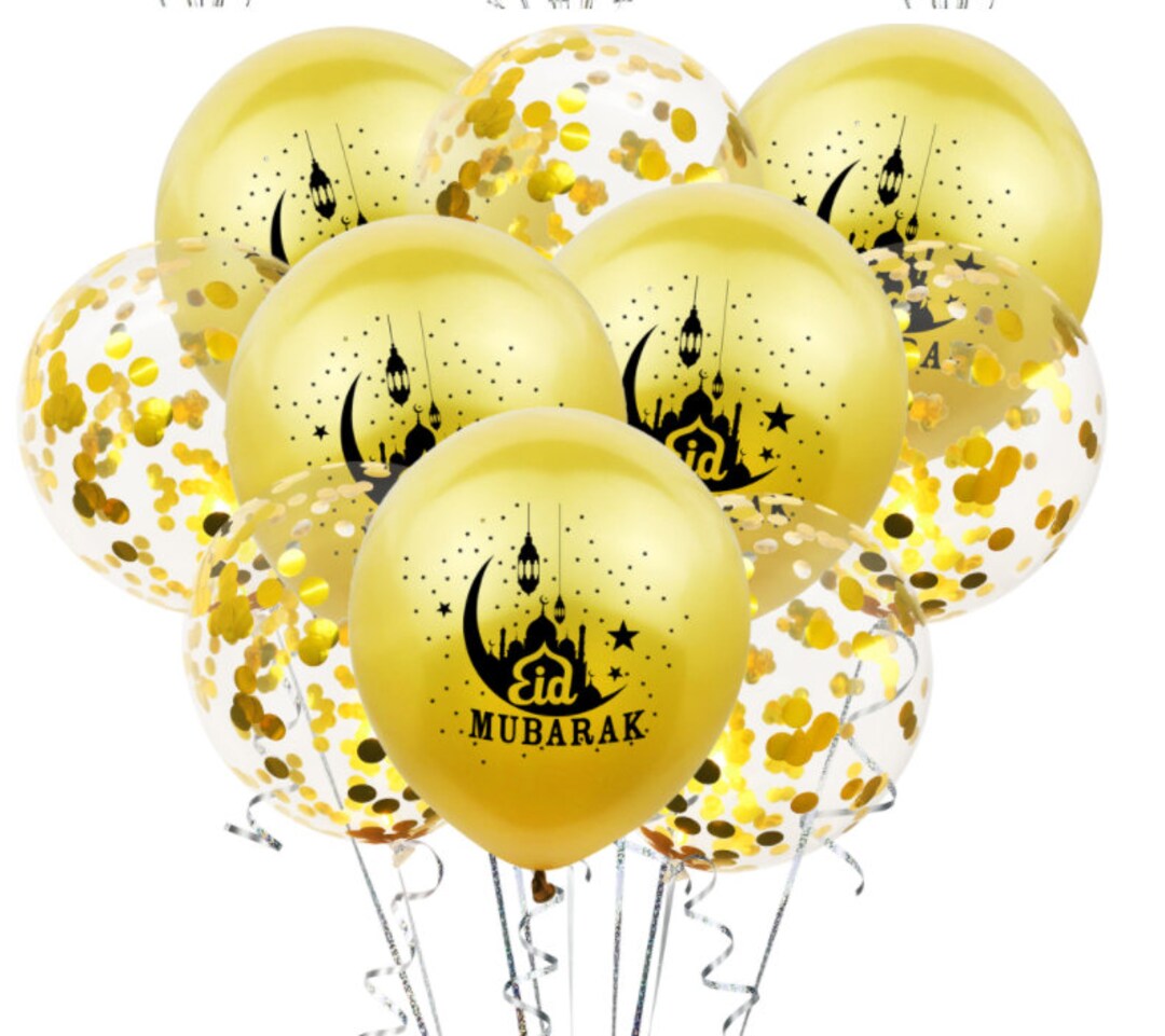 10x Latex Eid Mubarak Balloon Muslim Islamic Party Decorations Gold and ...