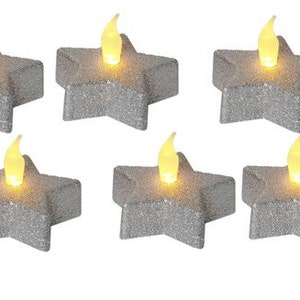 Star LED Silver Glitter Tea Lights set of 6 - Etsy