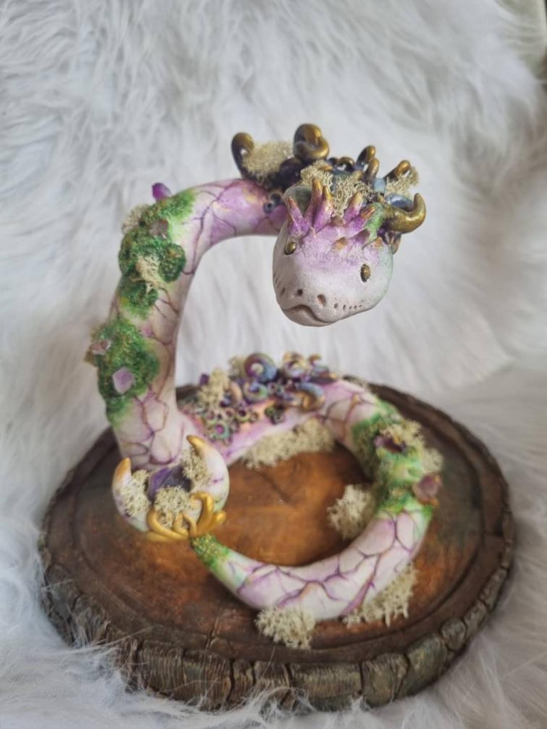 Purple and Gold Marbled Snake With Moss and Resin Crystals - Etsy