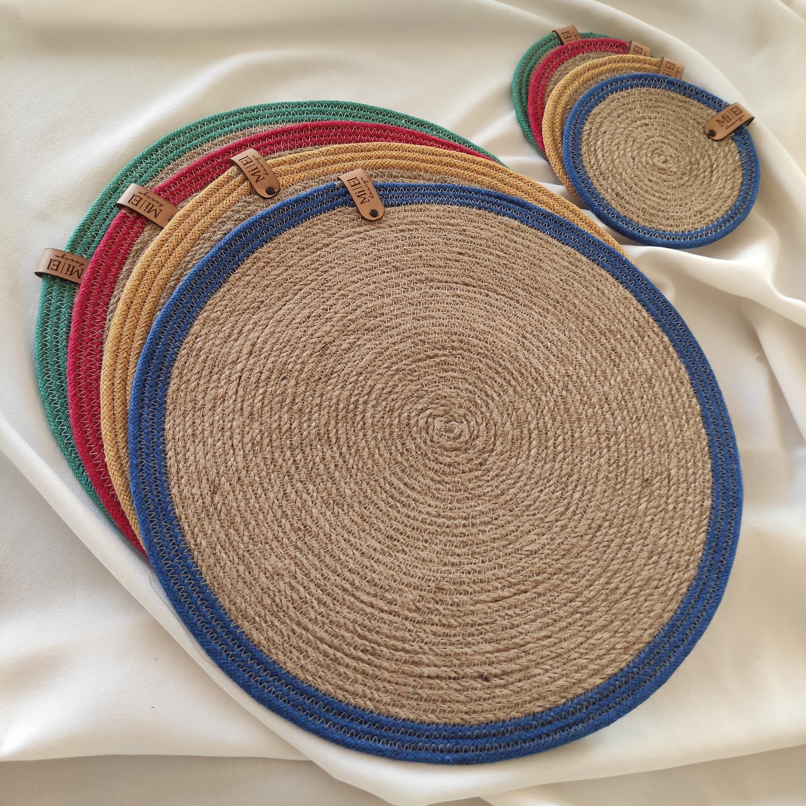 Set of Cotton Rope Placemat and Coaster, Handwoven Round Cotton Rope ...
