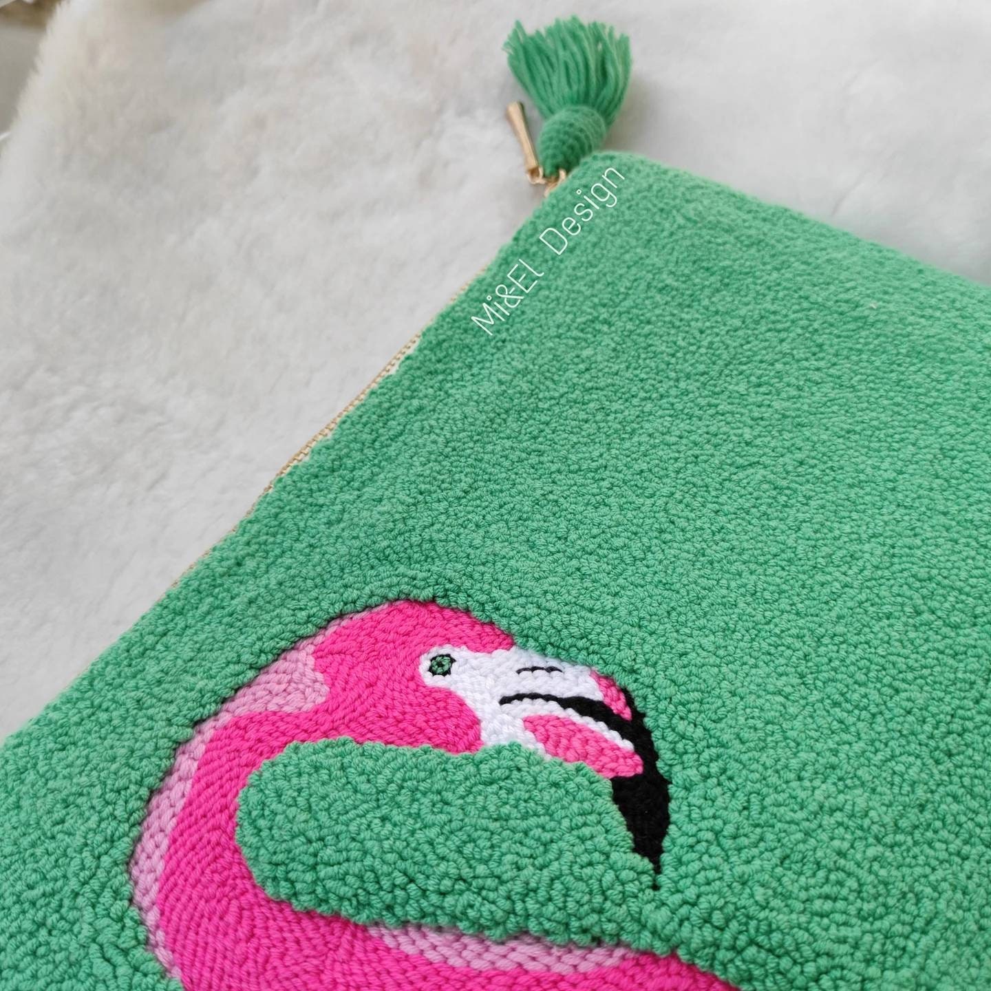 Hand Tufted Punch Needle Flamingo Design Embroidered Clutch - Etsy