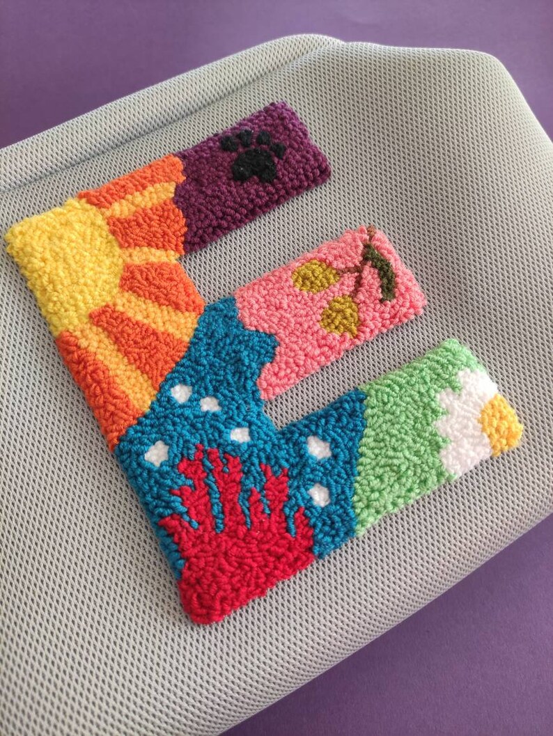 Hand Tufted Punch Needle Colourful Letter Embroidered Clutch - Etsy