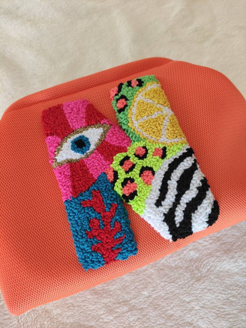 Hand Tufted Punch Needle Colourful Letter Embroidered Clutch, Hand Bag ...