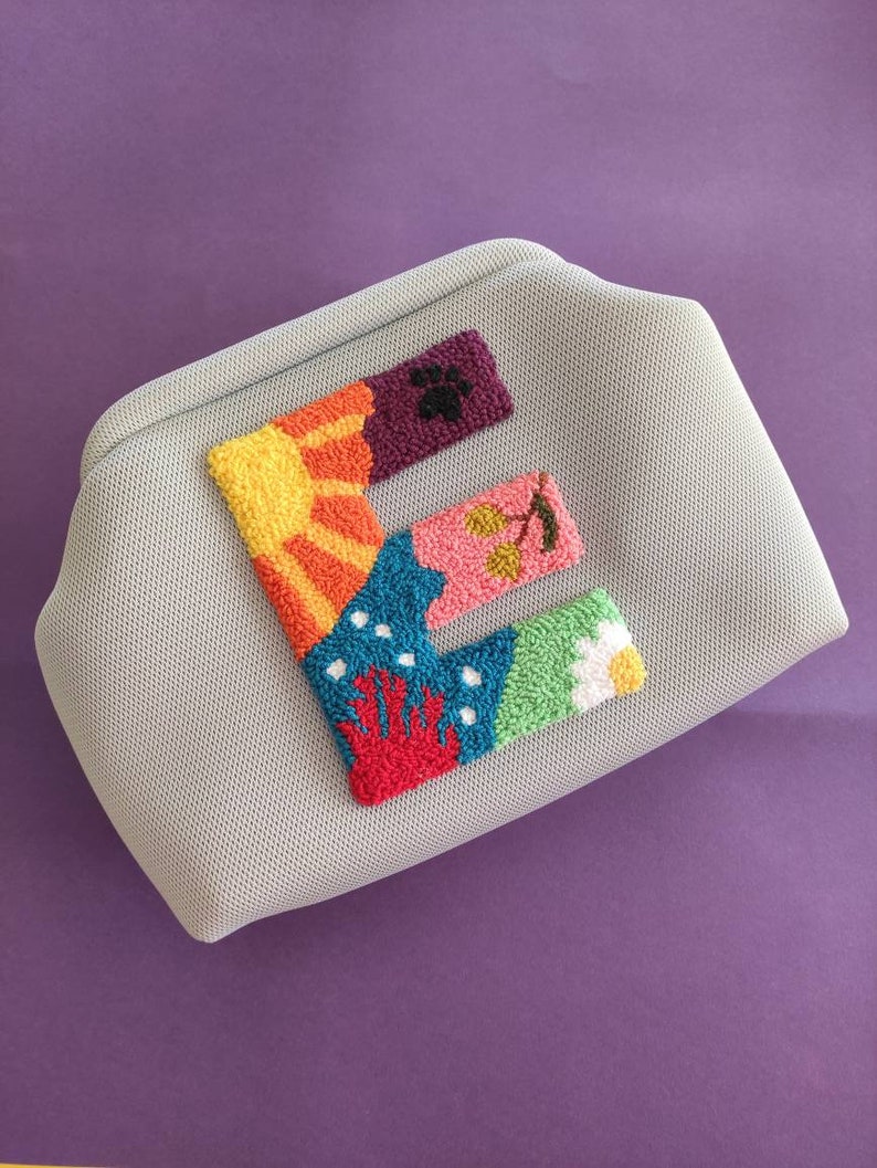 Hand Tufted Punch Needle Colourful Letter Embroidered Clutch, Hand Bag ...