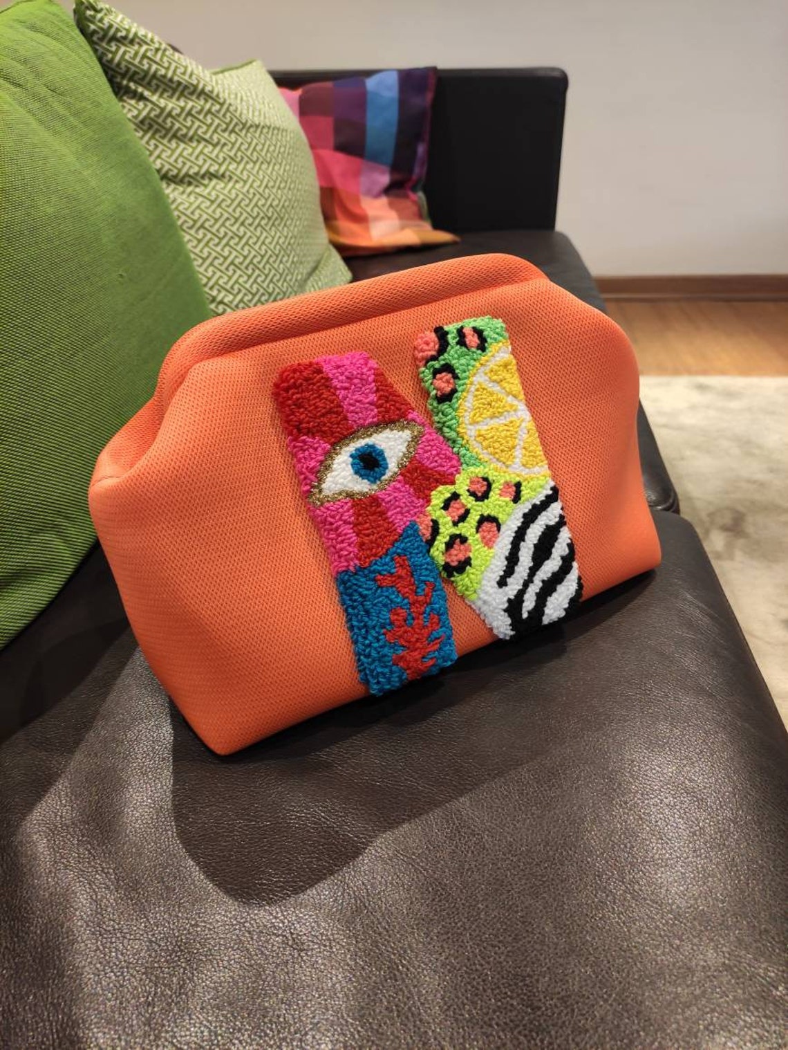 Hand Tufted Punch Needle Colourful Letter Embroidered Clutch - Etsy
