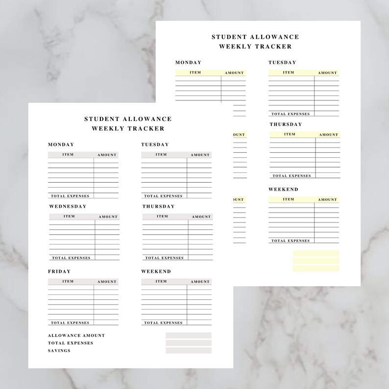 Student Allowance Tracker Printable Tracker Worksheet | Etsy