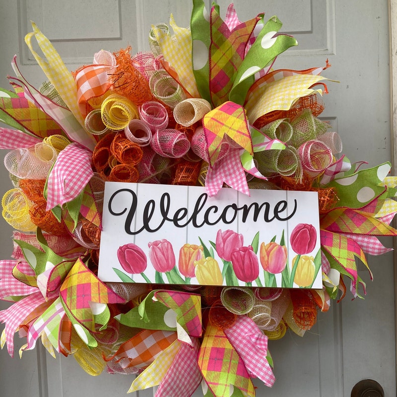 Spring Deco Mesh Wreath - Etsy