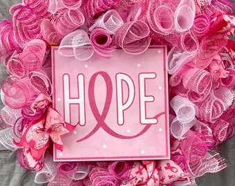 Breast Cancer Awareness Deco Mesh Wreath - Etsy