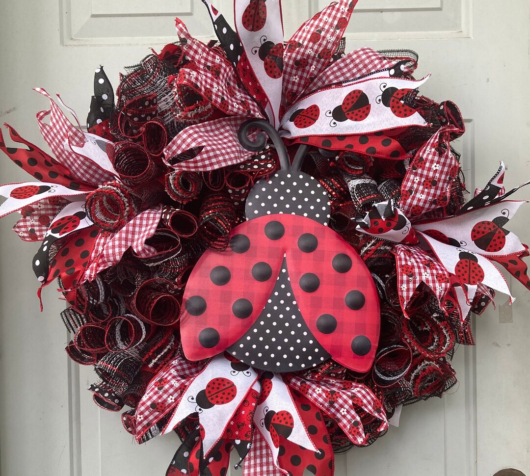Metal Ladybug Deco Mesh Wreath - Etsy