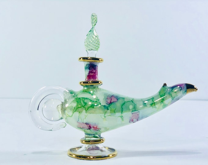 Egyptian Hand Blown Glass Genie Perfume Bottles Gold Decorative ...