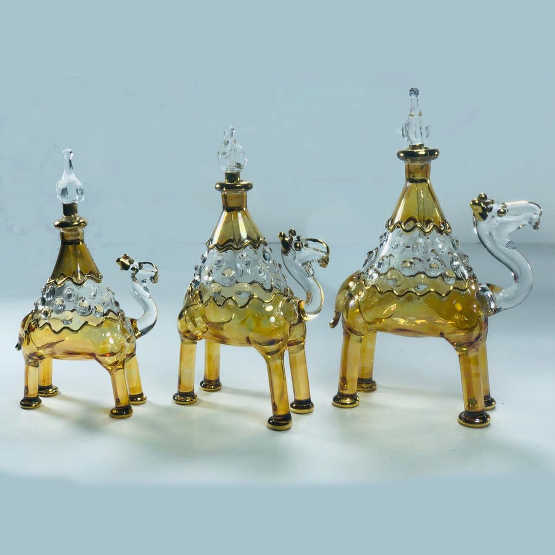 Egyptian Hand Blown Camel Perfume Bottles Set Made of Pyrex Glass and ...