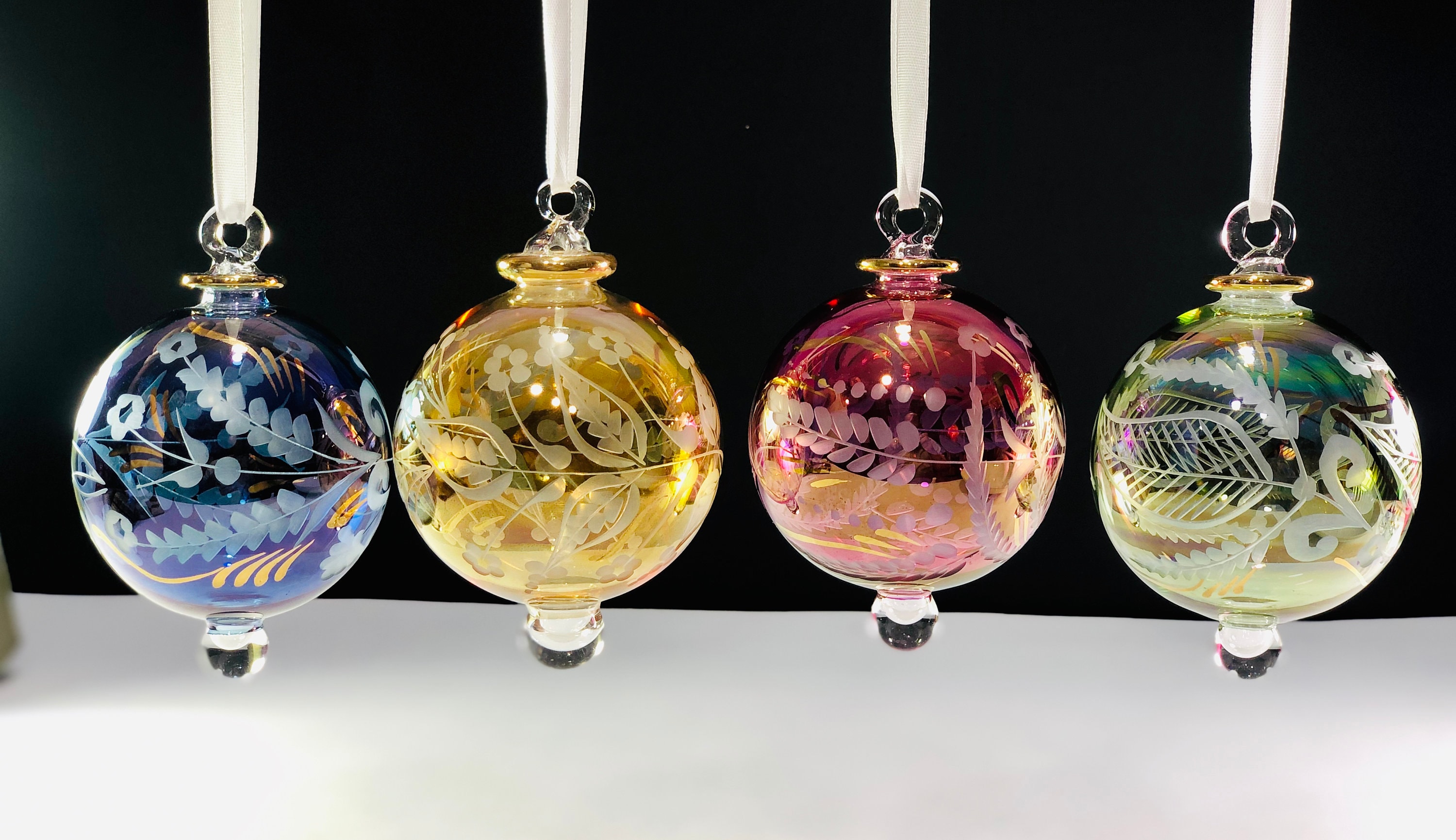 Set of Four Engraved Egyptian Hand Blown Glass Ornaments - Etsy