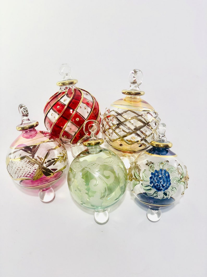 Set of 5 Egyptian Hand Blown Glass Ornaments Decorative by - Etsy